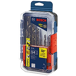 BOSCH CO14B 14-Piece Assorted Set with Included Case Cobalt M42 Metal Drill Bit with Three-Flat Shank for Drilling Applications in Stainless Steel, Cast Iron, Titanium, Light-Gauge Metal, Aluminum