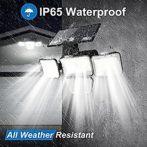 NUNET Solar Motion Sensor Lights Outdoor 278 LEDs PIR Security Solar Flood Lights w.Detachable 1.5W Solar Panel 3 Modes Remote IP65 Waterproof 4 Heads 270°Angle Wall Lamp for Shed Yard(1 Pack)