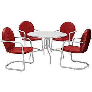 Crosley Furniture Griffith 5-Piece Outdoor Dining Set for 4, Retro Metal Round Patio Table and Chairs, Coral Red
