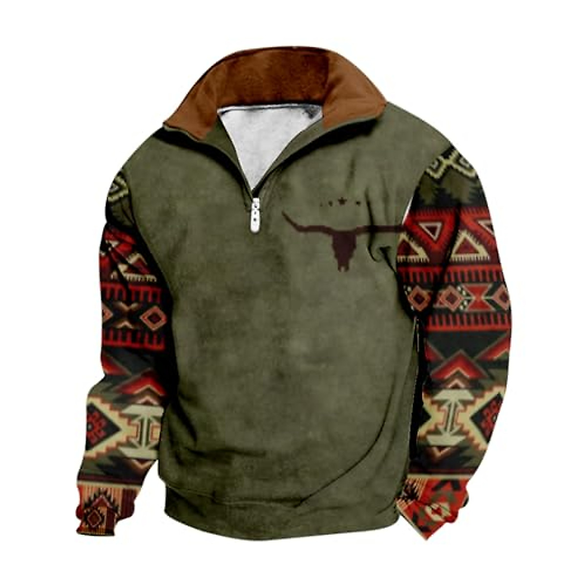 Graphic Sweatshirt for Mens Fashion Stand Collar Long Sleeve Pullover Tops Fall Winter Enthic Printed Sweatshirts with Elbow Patches,Sweatshirt With Zipper Pockets,Sweatshirt With Pockets