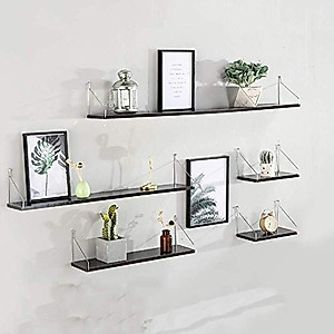 PIBM Stylish Simplicity Shelf Wall Mounted Floating Rack Shelves Retro Solid Wood Iron Art Bookshelf Storage Tv Wall Living Room Clothing Store,4 Sizes, Black , 60x15cm