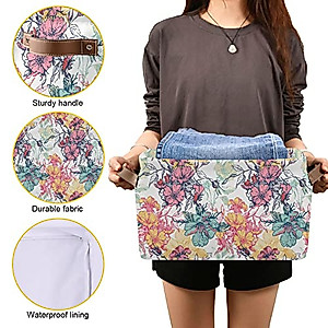 ALAZAElegant Rose Flower Storage Basket Rectangle Collapsible Storage Bins with Handles Durable Canvas Toy Basket Organizer Bin for Shelf Closet Bedroom Home Office,Pack 2