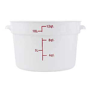 Restaurantware-Met Lux 12 Quart Food Storage Container, 1 White Storage Container - Lids Sold Separately, Red Volume Markers, Dishwashable Container, Side Handles, For Storing Foods