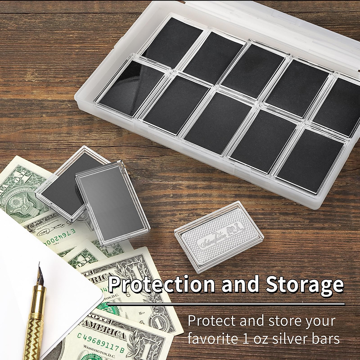 Yncotte Silver Bar Case, 1 oz Silver Bar Holder Silver Bar Storage Capsule for 1 oz Silver Bar(60 Pcs)