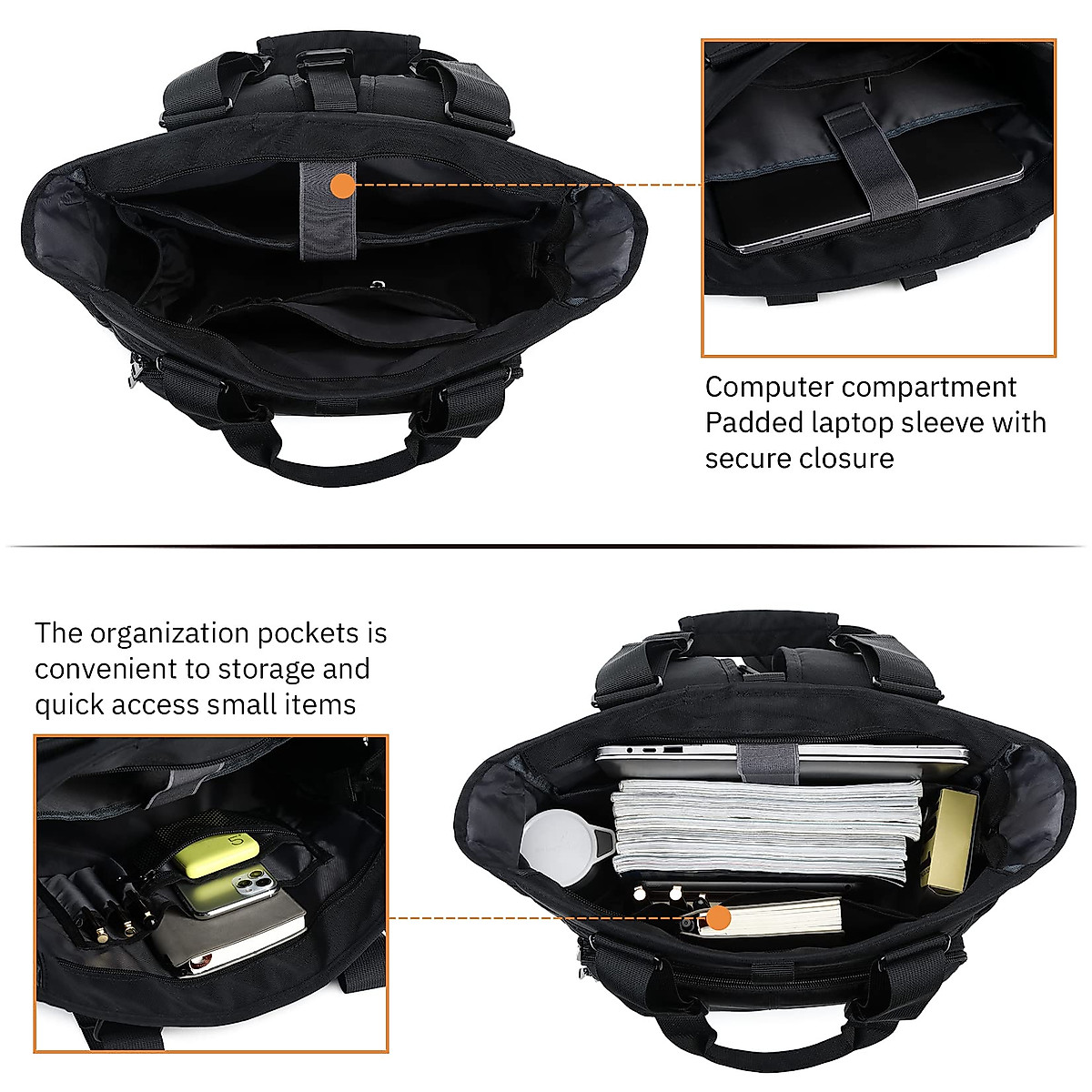 mygreen Laptop Backpack 15.6 Inch Stylish School Computer Backpack Messenger Tote Bag Water Repellent College Casual Daypack with Headphone Hole Travel Business Work Bag for Men Black