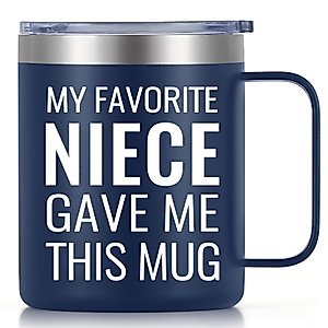 GINGPROUS Uncle Gift Aunt Gift from Niece, My Favorite Niece Gave Me This Mug Funny Birthday Christmas Gifts for Uncle Aunt Insulated Coffee Mug, 12 Oz Stainless Steel Coffee Mug with Lid, Dark Blue