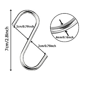 LUNKUIVY 120 Pack 2.8 Inch S Hooks Stainless S Shaped Hooks Heavy Duty for Hanging Pans and Pots, Coffee Cups, Clothes, Plant, Silver