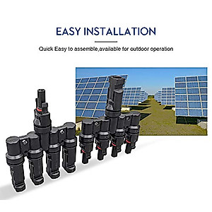 Hovico 1 Pair Solar Panel Connector MC-4 T Branch Connectors Cable Coupler Combiner - 1 Male to 4 Female (M/4F) and 1 Female to 4 Male(F/4M) for Parallel Connection Between Solar Panels
