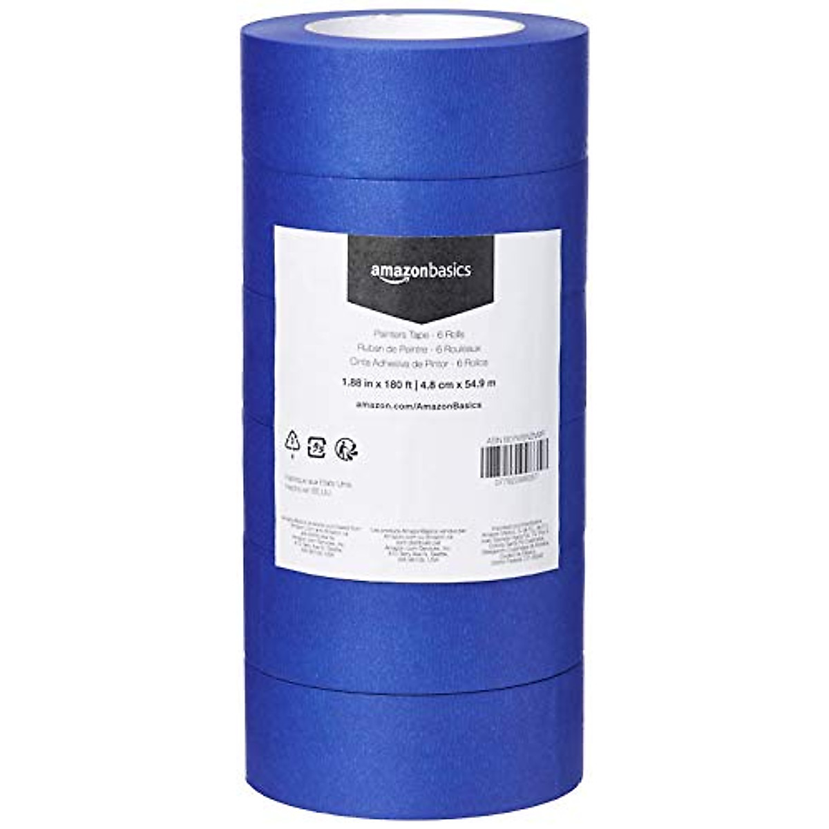 Amazon Basics Blue Painters Tape, 1.9 Inches x 180 Feet - Set of 6 Rolls