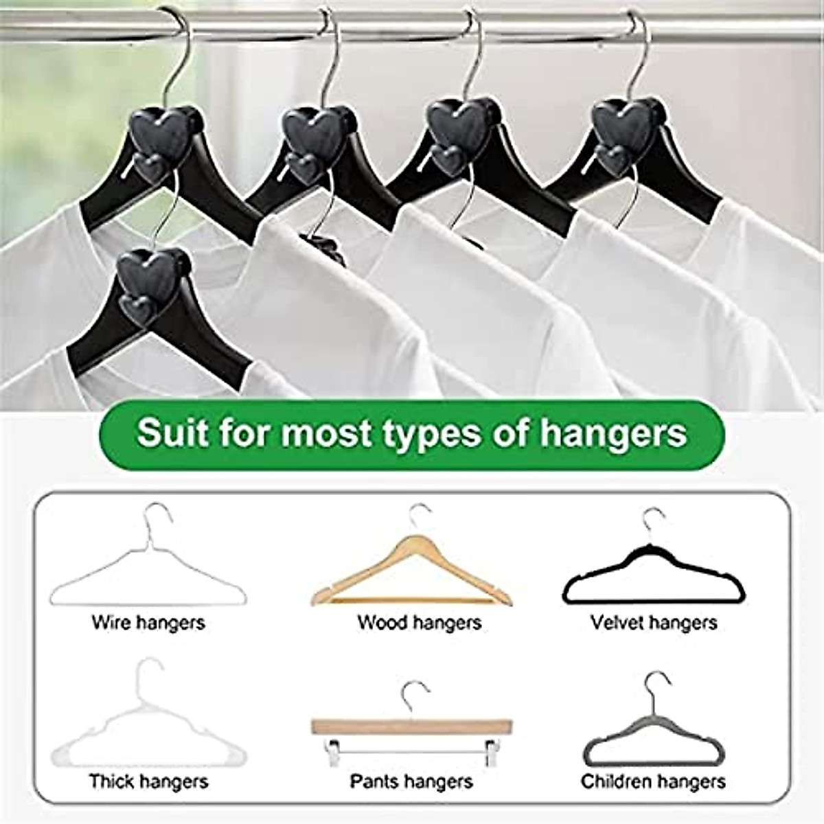 18 PCS Clothes Hanger Connector Hooks, Space Saving Hanger Extender Hooks, Cascading Hanger Hooks, Create Up to 5X More Closet Space, Closet Space Connection Storage Hooks for Closets (Heart)