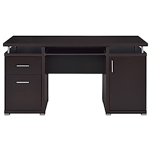 Coaster Home Furnishings Tracy Modern Contemporary 55-Inch 2-Drawer Home Office Computer Writing Desk Study Table with File Cabinet Storage Engineered Wood Eco-Friendly Laminate Brown 800107