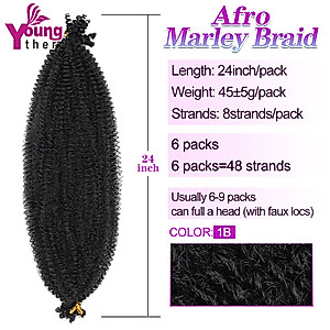 Pre-Separated Spring Twist Hair 24 Inch Long 6 Packs Soft Afro Twist Crochet Hair with Toka for Distressed Butterfly Locs Synthetic Marley hair Twist Braids Hair Extensions For Black Women (1B#)