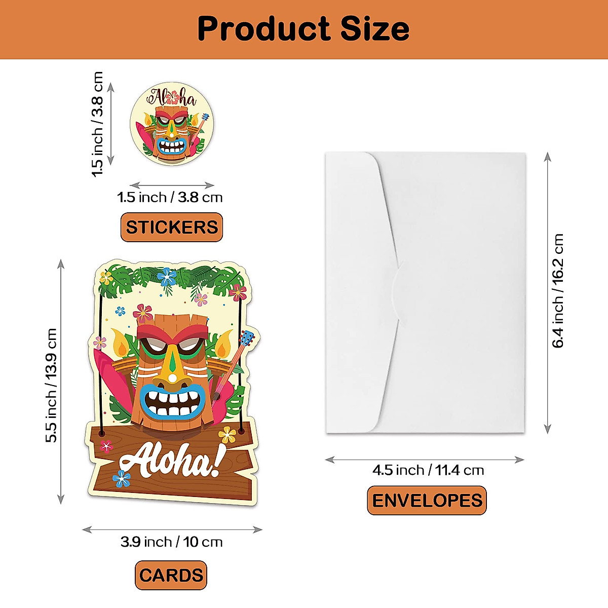 REWIDPARTY Aloha Luau Party Invitations with Envelopes & Stickers（Set of 15） Tiki Luau Shaped Fill-in Invitations Hawaiian Summer Party Invites Cards Tropical Hawaiian Beach Birthday Party Supplies