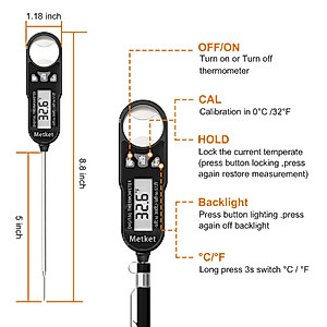 MetKet Waterproof Digital Food Thermometer 2 Pack, Instant Read Meat Thermometer for Cooking and Baking, Long Probe Thermometer for Grill BBQ Smoker Oven Oil Milk Candy Wine Thermometer