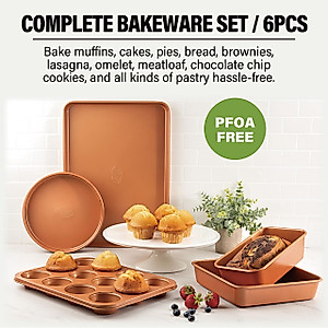 Gotham Steel 6 Pc Stackable Bakeware Set/Baking Pans Set Nonstick with Oven Pans + Baking Sheet Set and Wire Rack, Complete Baking Set for Kitchen, Oven/Dishwasher Safe, 100% Non Toxic…