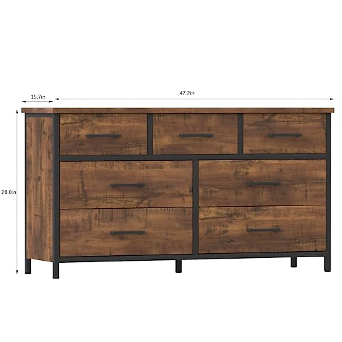 IKENO 7 Drawer Dresser for Bedroom, Industrial Wood Storage Dressers & Chests of Drawers with Sturdy Steel Frame, Storage Organizer for Bedroom Office Wood, Walnut