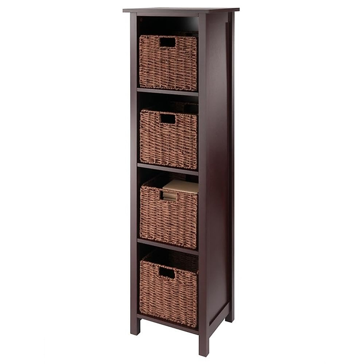 Winsome Wood Milan 5-Pc Storage Shelf with 4 Foldable Woven Baskets - Walnut
