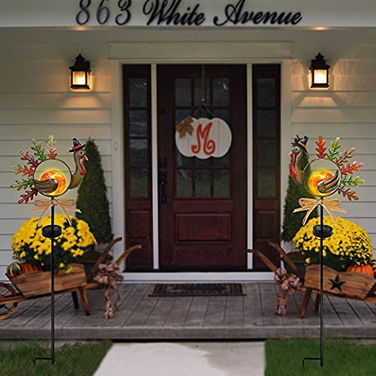 FORUP Solar Thanksgiving Yard Decorations, 41.3 Inch Outdoor Solar Garden Turkey Stake Lights, Metal Turkey Solar Yard Garden Stake Lights for Thanksgiving Outdoor Decorations