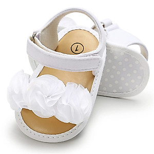 LAFEGEN Infant Baby Girls Summer Sandals with Flower Soft Sole Newborn Toddler First Walker Crib Dress Shoes, 0-6 Months Infant, 03 White