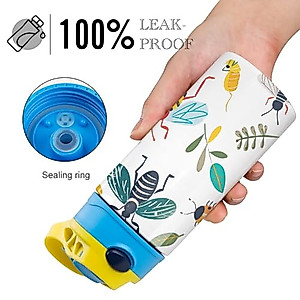 Stainless Steel Water Bottles Bright Insect Pattern Travel Water Cups with Handle And Silicone Straw Drinking Cup with Leak Proof Lid Thermo Travel Mug for Women Men