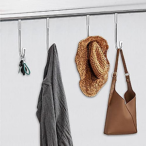 Shower Door Hooks(４-Pack), Over Door Hooks, Towel Hooks for Bathroom Frameless Glass Shower Door, Cabinet Door Hook, Silver