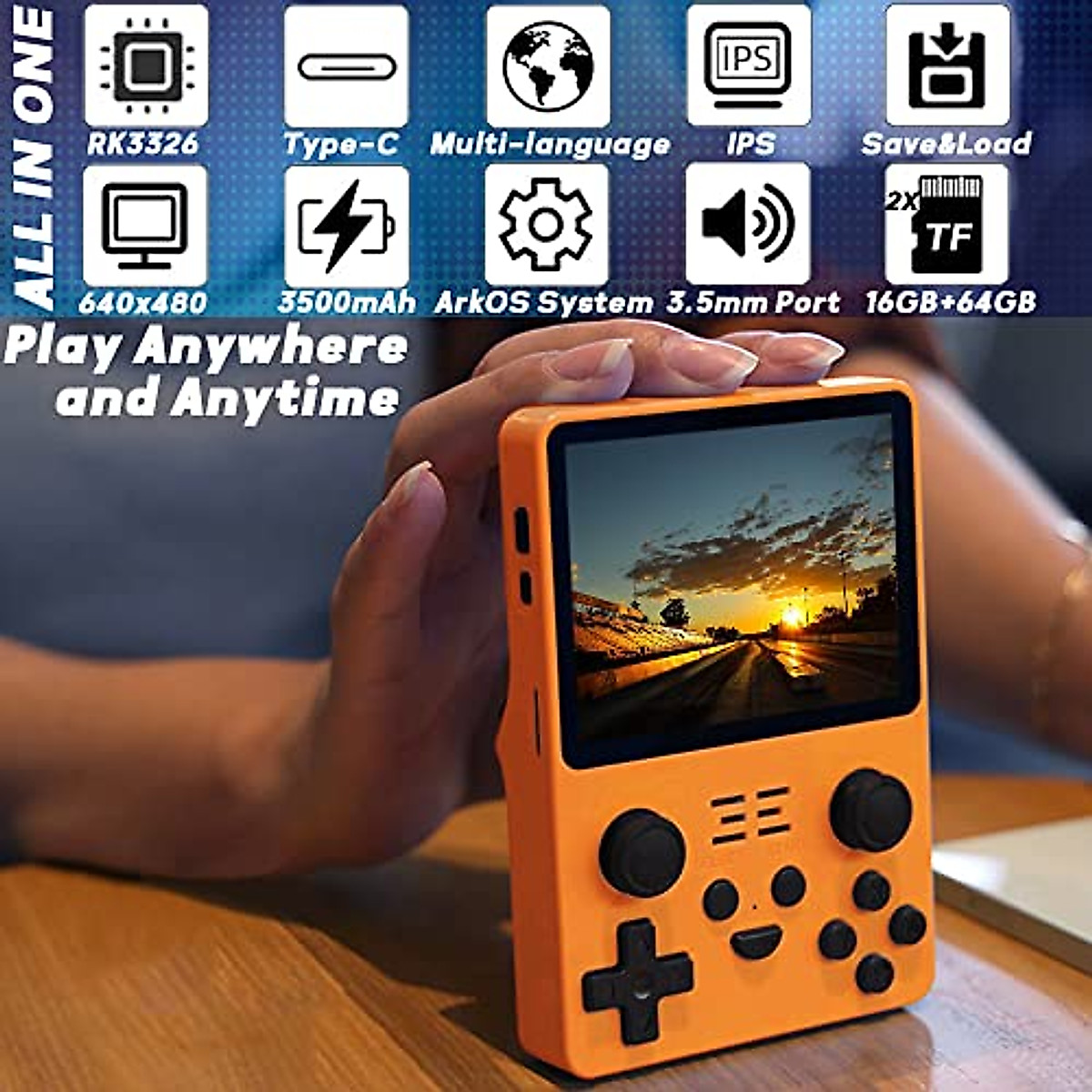 RGB20S Handheld Game Console 3.5 inch Retro Games Consoles Classic Emulator Hand-held Gaming Console Hand Held Video Games System Yellow