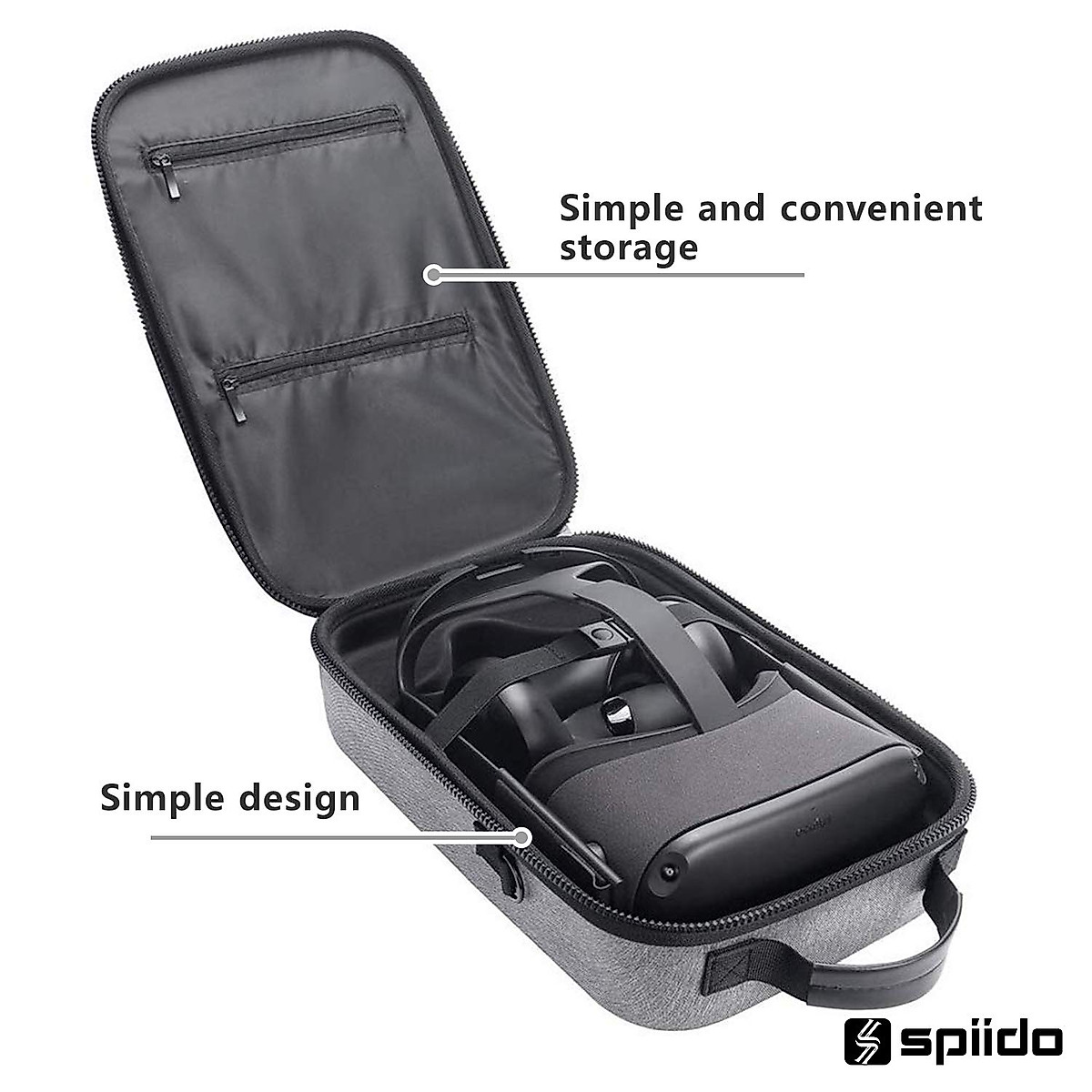 Spiido [2023 Upgrade] Hard Travel Case for Oculus Quest 2 /Oculus Quest VR Gaming Headset and Controllers Accessories Waterproof Shockproof Carrying Case (Gray)