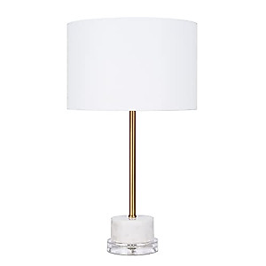 Catalina 23106-001 Modern Marble-Finish Ceramic Table Lamp with White Linen Shade, 19", Antique Brass