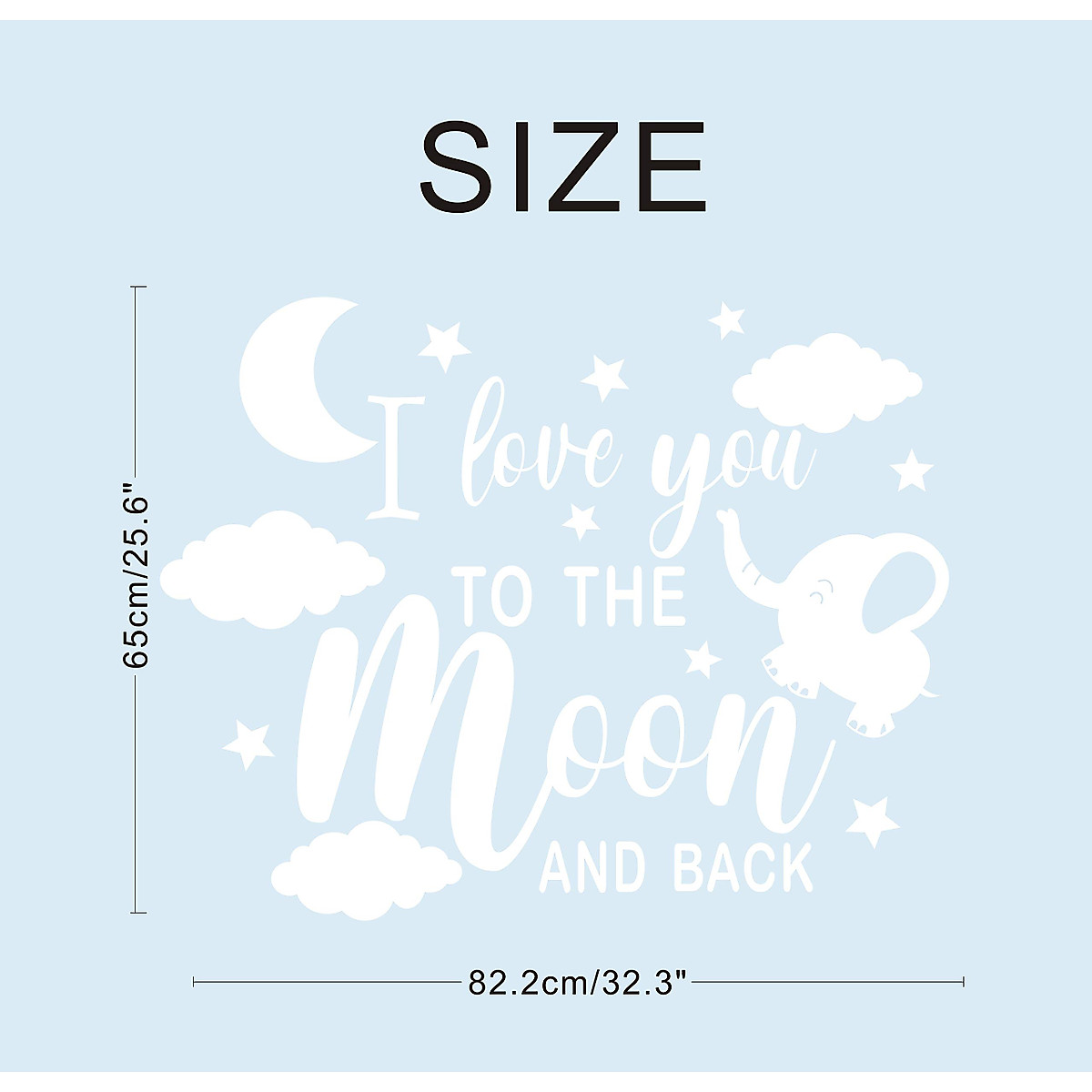 DDK I Love You to The Moon and Back Elephant Baby Kids Wall Decals Moon Stars and Clouds Space Wall Art Decals (White)