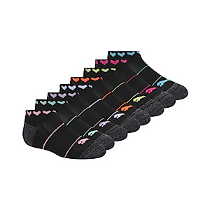 PUMA girls 8 Pack Low Cut + Hair Ties Running Socks, Black/Multi, 5-6.5 US