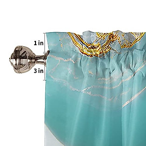 Marble Auqa Valance Curtains for Living Room/Bedroom/Bathroom/Kitchen Window,Rod Pocket Window Valance Tiers Small Window Curtain Drape Window Panel Treatment,Modern Abstract Gold White Art 1 Panel