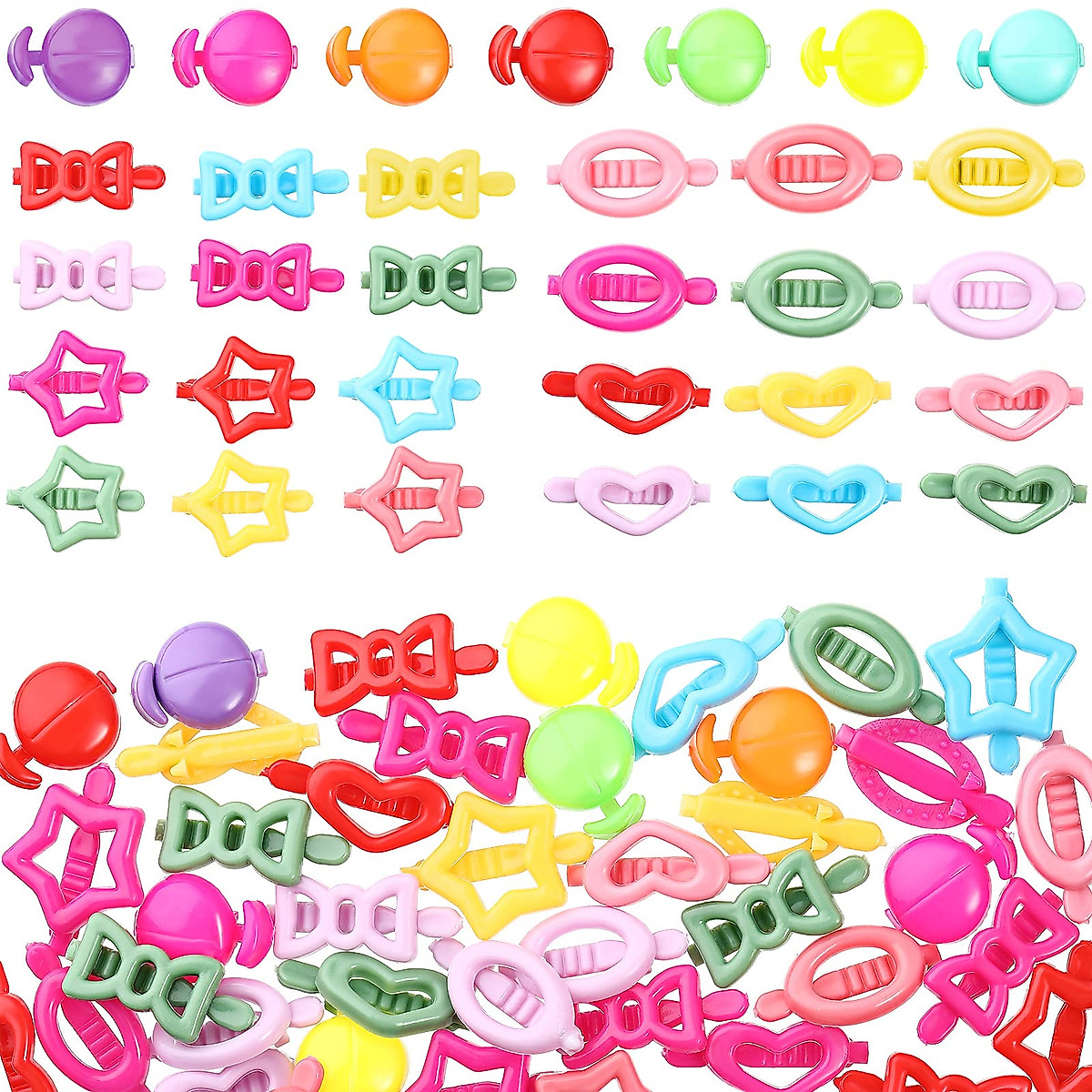 50 Pieces Plastic Barrettes Self Hinge Barrettes for Girl Mini Flower Bow Hair Colorful 80s 90s Cute Clip Multi Design Plastic Hair Pin in Candy Heart Star Shape Accessory(Classic Style)