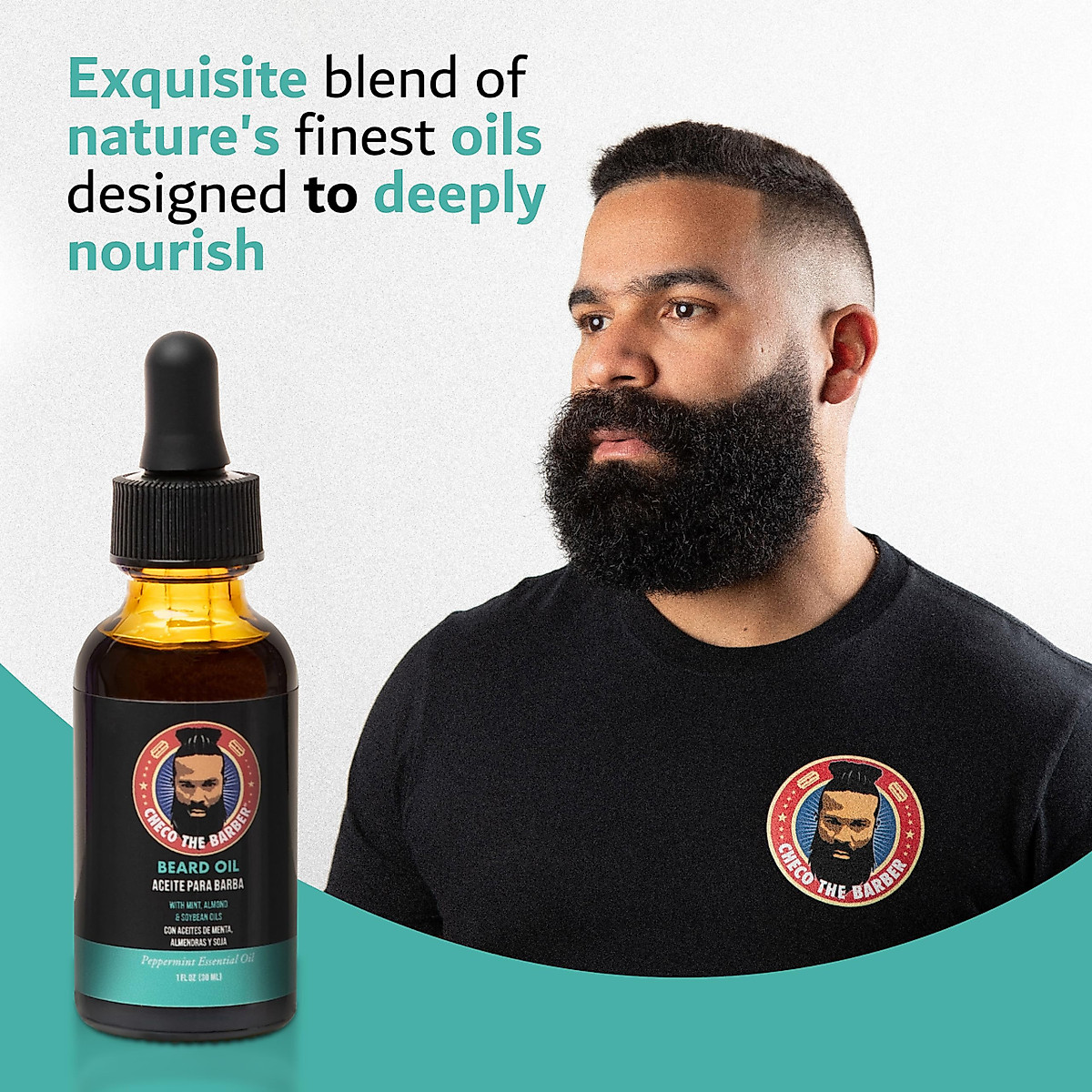 CHECO THE BARBER Beard Oil: with all mint, almond and soy oils, beard oil, with excellent and nourishing ingredients, Premium quality beard oil, (1 Fl oz)