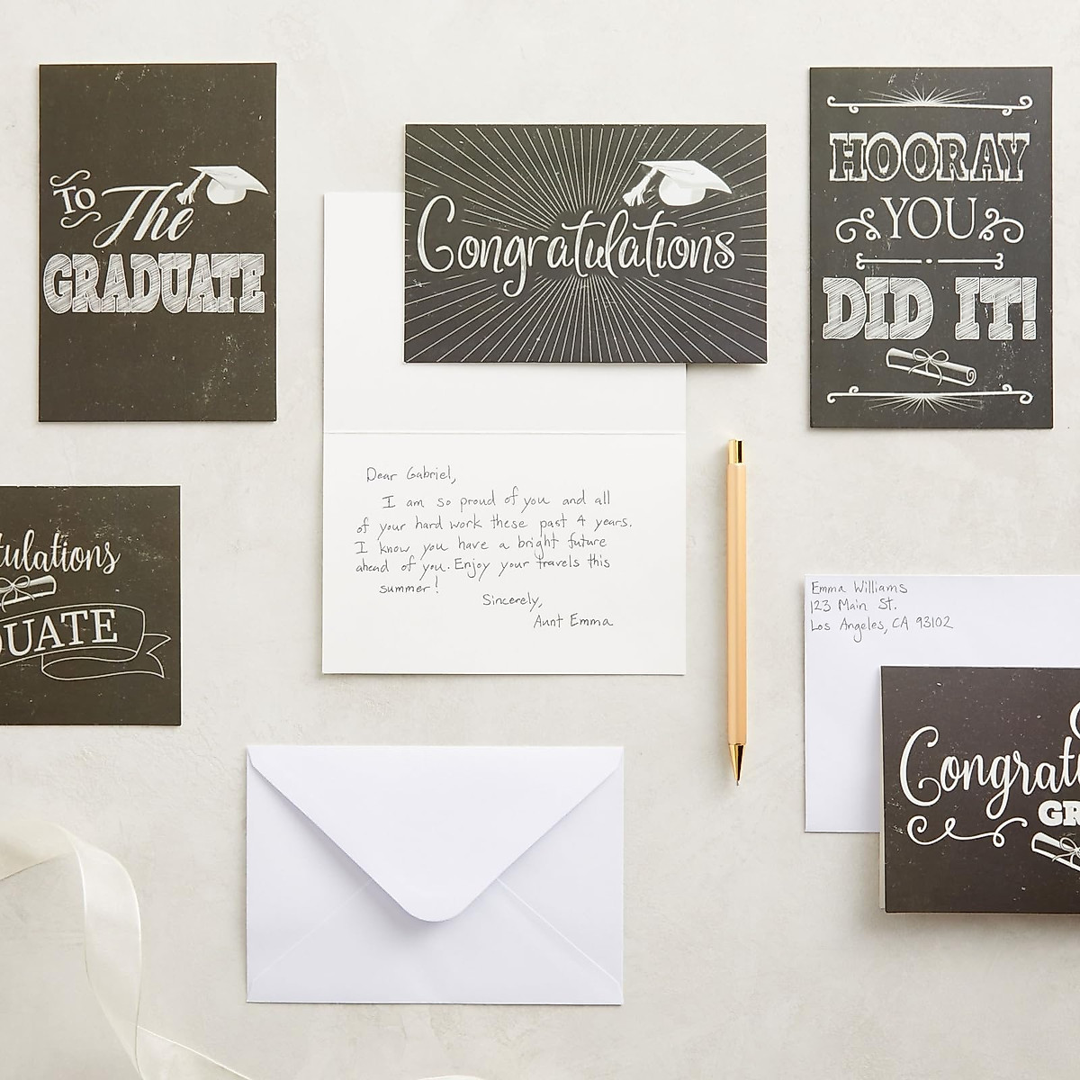 Best Paper Greetings 60 Pack Blank Graduation Thank You Cards with Envelopes, 6 Assorted Designs, Black and White (4 x 6 in)