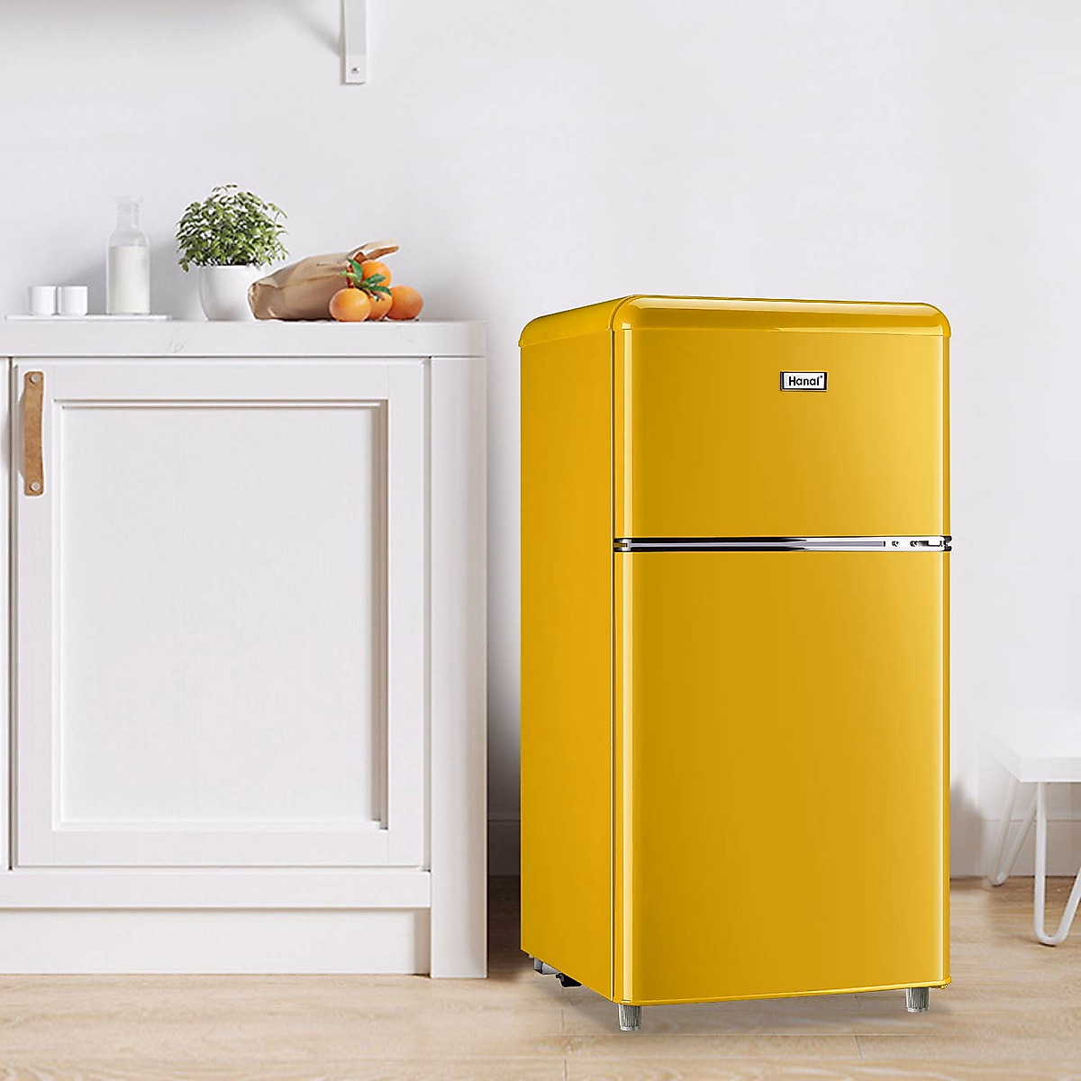 WANAI Compact Refrigerator, 3.5 Cu.Ft Retro Mini Fridge with Freezer, Dual Door Small Refrigerator with 7 TEMP Modes, LED Lights, Removable Shelves, Ideal for Bedroom Dorm Office Apartment