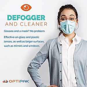 OPTIPAK Anti-Fog Lens Wipes Pre-moistened Wipes Glasses Cleaner, Cleaning Wipes for Binoculars, Face Shields, Ski Masks or Swim Goggles, Prevents Fogging on Eyeglasses, Mirrors, Lenses & Windows