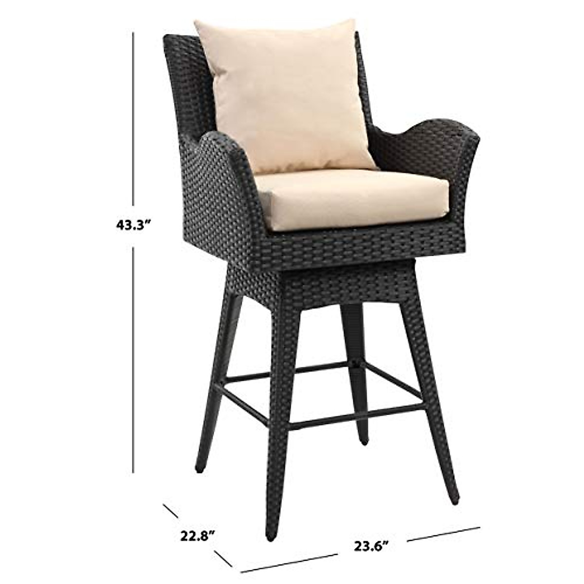 Safavieh PAT2515A Collection Hayes Black and Beige Outdoor Wicker Swivel Armed Counter Stool