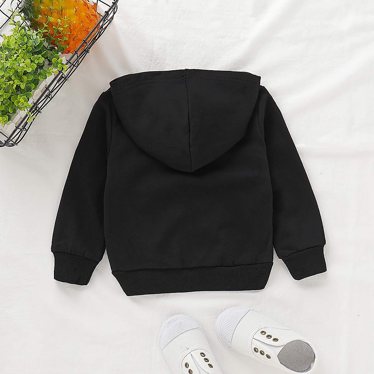 MODNTOGA Baby Sweatshirt 1-6 Years Old,Toddler Boy Girl Kids Autumn Winter Long Sleeve Solid Hooded Casual Tops Pullover (Black No Fleece, 90(2T))