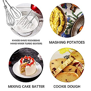 Fetechmate KHM2B W10490648 Hand Mixer Turbo Beaters (2 Pack) & KHMPW Stainless Steel Pro Whisk(2 Pack)-Replace AP5644233, PS4082859, KHM2B, KHM512BM