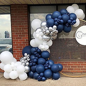Navy Blue Silver Balloon Garland Arch Kit 150pcs Navy Blue Silver White Balloons for Graduation Birthday Baby Shower Baseball Football Theme Party