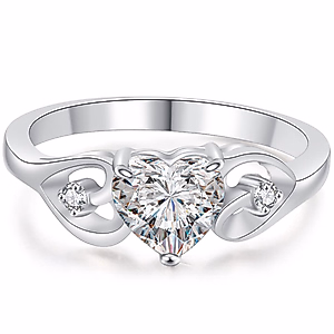 Jude Jewelers Stainless Steel Heart Shaped Stone Solitaire Style Wedding Engagement Proposal Ring (Silver, 8)