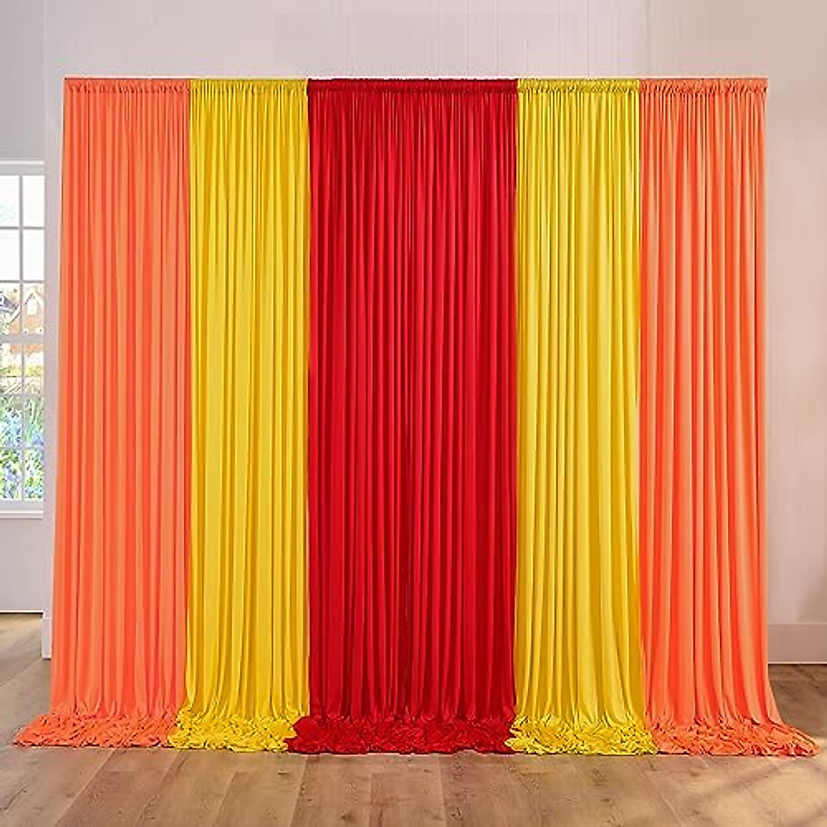 30ft x 10ft Wrinkle Free Rainbow Backdrop Curtains for Parties, 10x10ft Red Backdrop Curtains & 10x10ft Orange Backdrop Curtains & 10x10ft Yellow Backdrop Curtains Drapes for Birthday