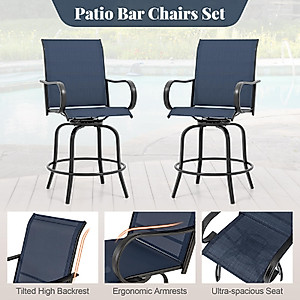Giantex Set of 2 Swivel Outdoor Bar Stools, All-Weather Bar Height Patio Chairs, 330LBS Capacity, 360 Rotating Outside Bar Chairs with High Back Armrests, for Porch Yard Lawn Garden Pool (Navy)
