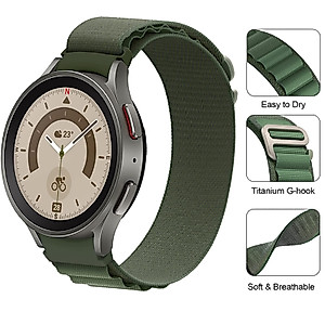 Alpine Loop Nylon Bands for Samsung Galaxy Watch 6/5/4 40mm 44mm Band/6 Classic 43mm 47mm Band/5 Pro Band 45mm/4 Classic 42mm 46mm Band, with Titanium G-Hook Men Women(Army Green + Orange)