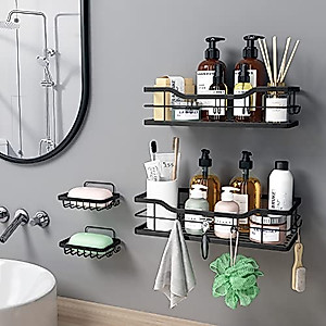 4 Pack Shower Caddy Basket Shelf with Soap Holder, No drilling Shower Organizer with 14 Hooks for Hanging Sponge, Towels or Razor, Rustproof Shower Shelves for Bathroom, Kitchen, Toilet, Power Room