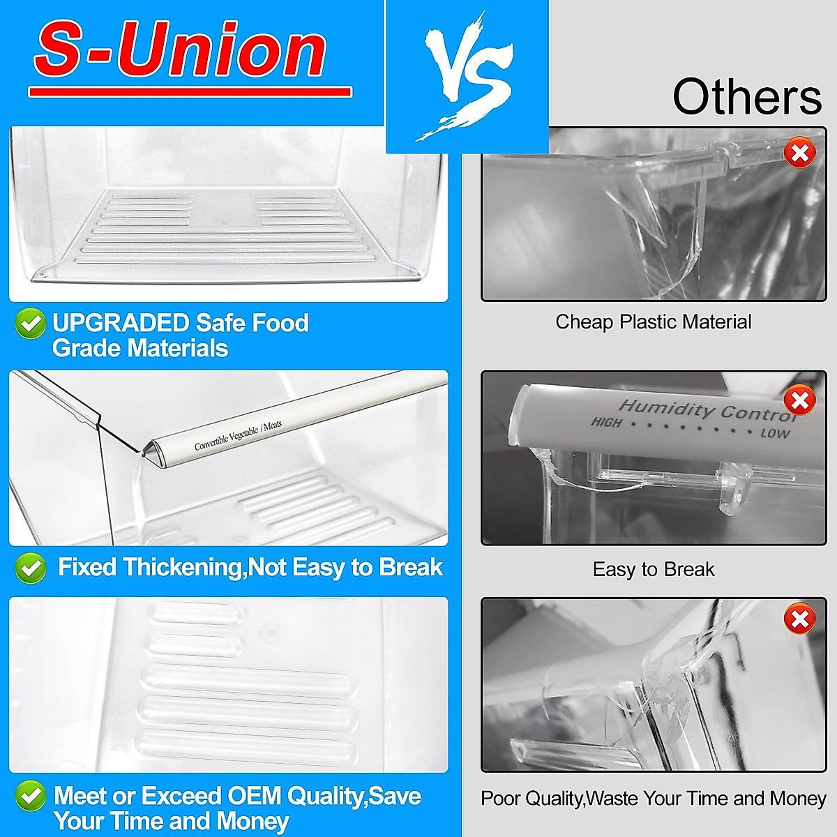 [2 Pack] Upgraded 2188656 Fridge Crisper Drawer (UPPER) & 2188664 Crisper Bin (LOWER) Replacement for Whirlpool Kenmore Refrigerator Drawers with Humidity Control,WP2188656 for Whirlpool Fridge Drawer