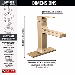 Delta Faucet Velum Single Hole Bathroom Faucet, Gold Bathroom Sink Faucet, Single Handle Bathroom Faucet, Bath Faucet, Pop-Up Drain Assembly, Champagne Bronze 537-CZMPU-DST