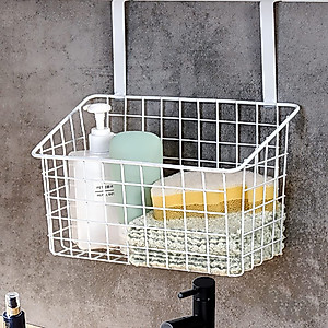 JIEQIJIAJU Over Cabinet Door Organizer for Cutting Boards, Steel Wire Kitchen Cabinet Organizer Holder Wall Door Hanging Storage Basket for Kitchen, Bathroom, Pantry, Under Sink Organization, (White)