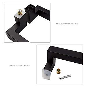 Door Hardware, Black Stainless Steel Double Curved Square Tube Glass Door Handle KTV Push-Pull Door Handle Sliding 3 Lengths -600×575mm