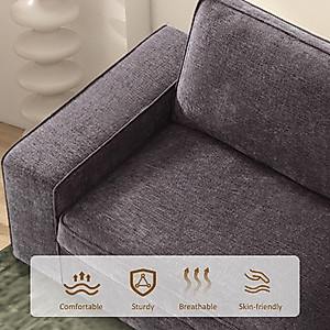 EASELAND 88" Chenille Loveseat Sofa for Living Room, Modern Deep Seat Sofa Couch with Removable Back and Seat Cushions, Comfy Sofa with Wood Legs and Armrest(Dark Grey)